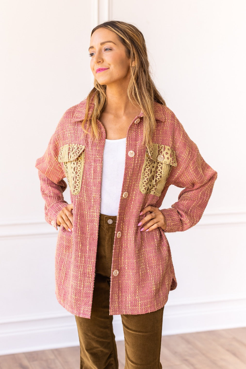 Prairie Rose Shacket with Lace Pocket – Grace+Emma