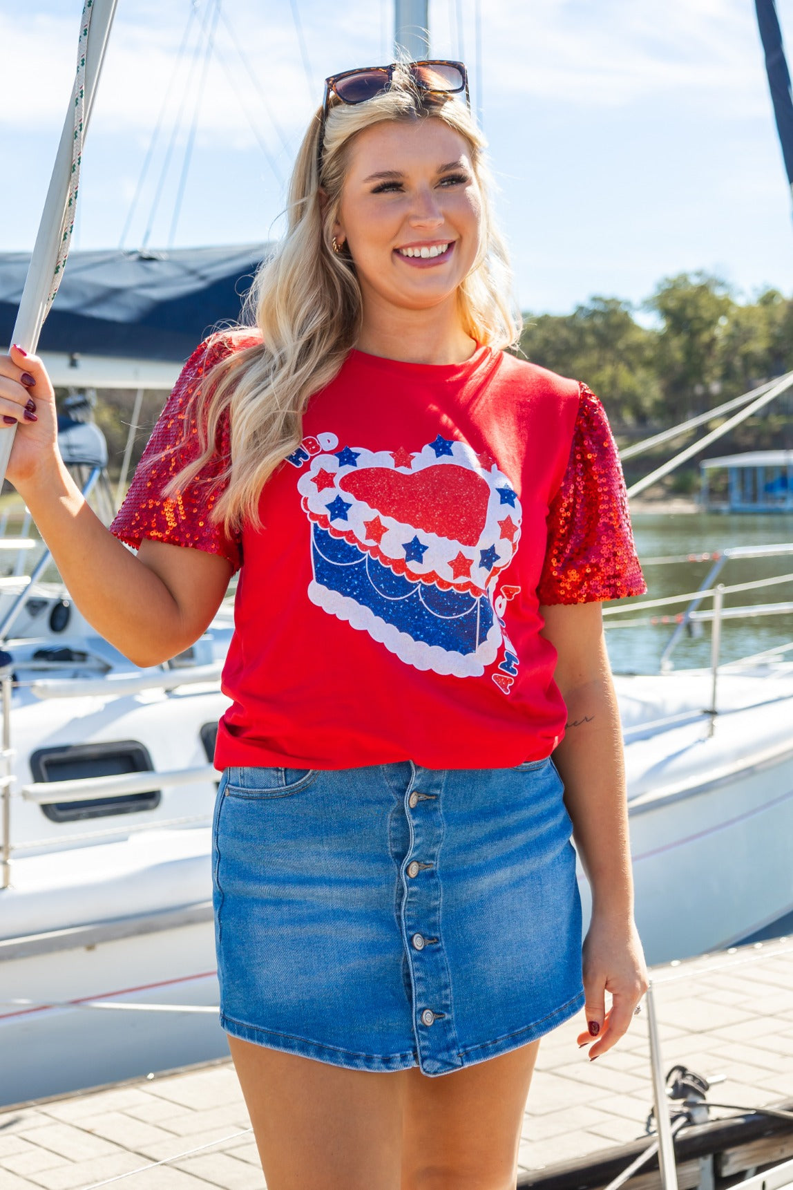 HBD American on Princess Top, Red – Grace+Emma