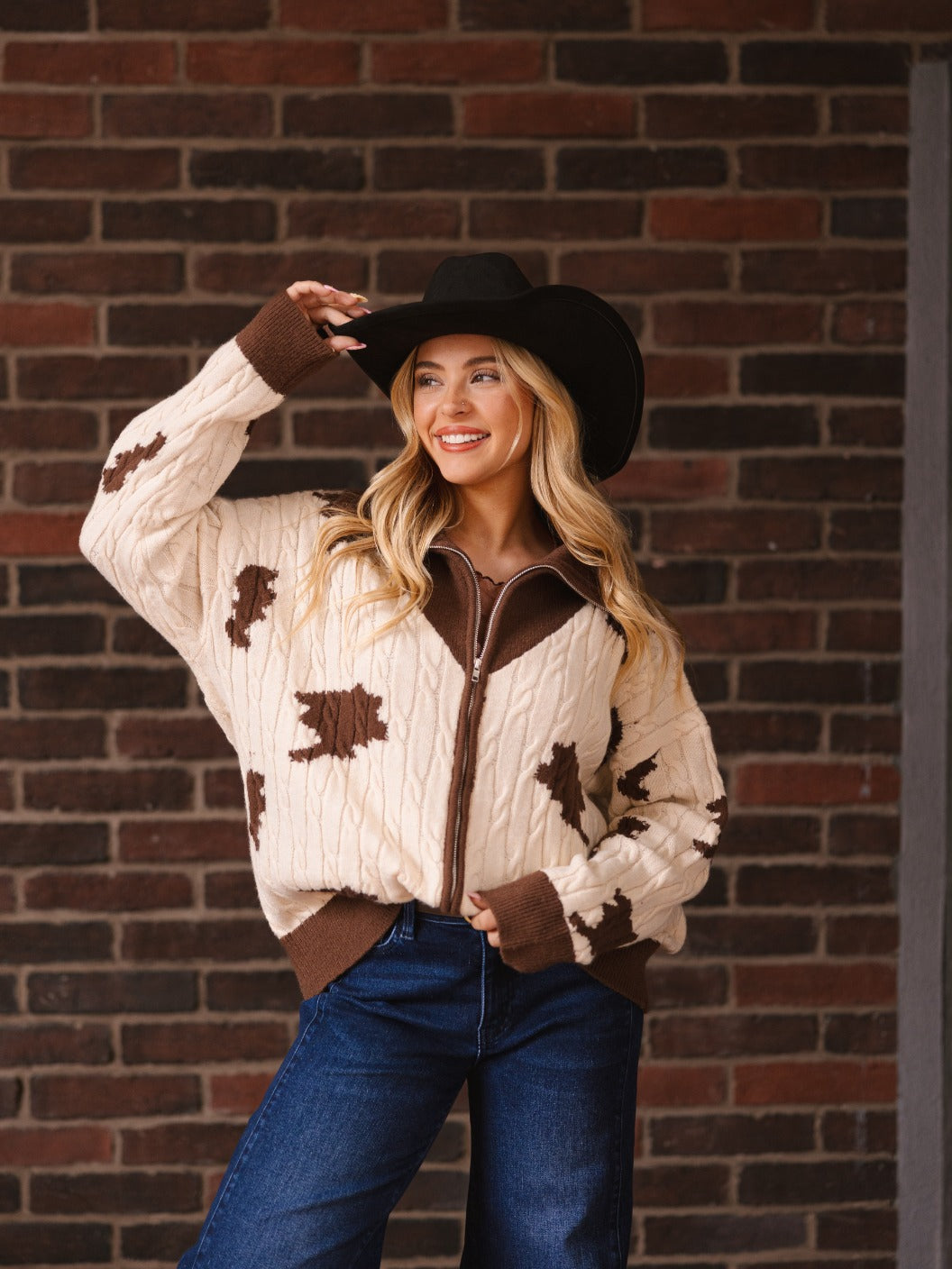 Zip Cow Print Sweater – GRACE+EMMA®