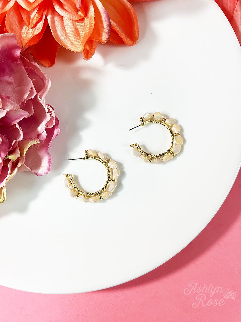 Beading Around the Bend Hoop in Beige – GRACE+EMMA®